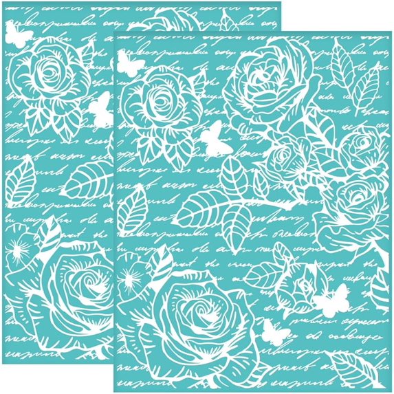 2Pcs 8.6x11 Inch Rose Flower Self-Adhesive Silk Screen Printing Stencil ...