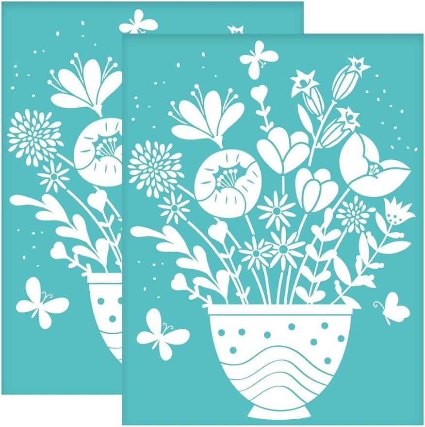 2Pcs 8.6x11 Inch Wildflowers Self-Adhesive Silk Screen Printing Stencil ...