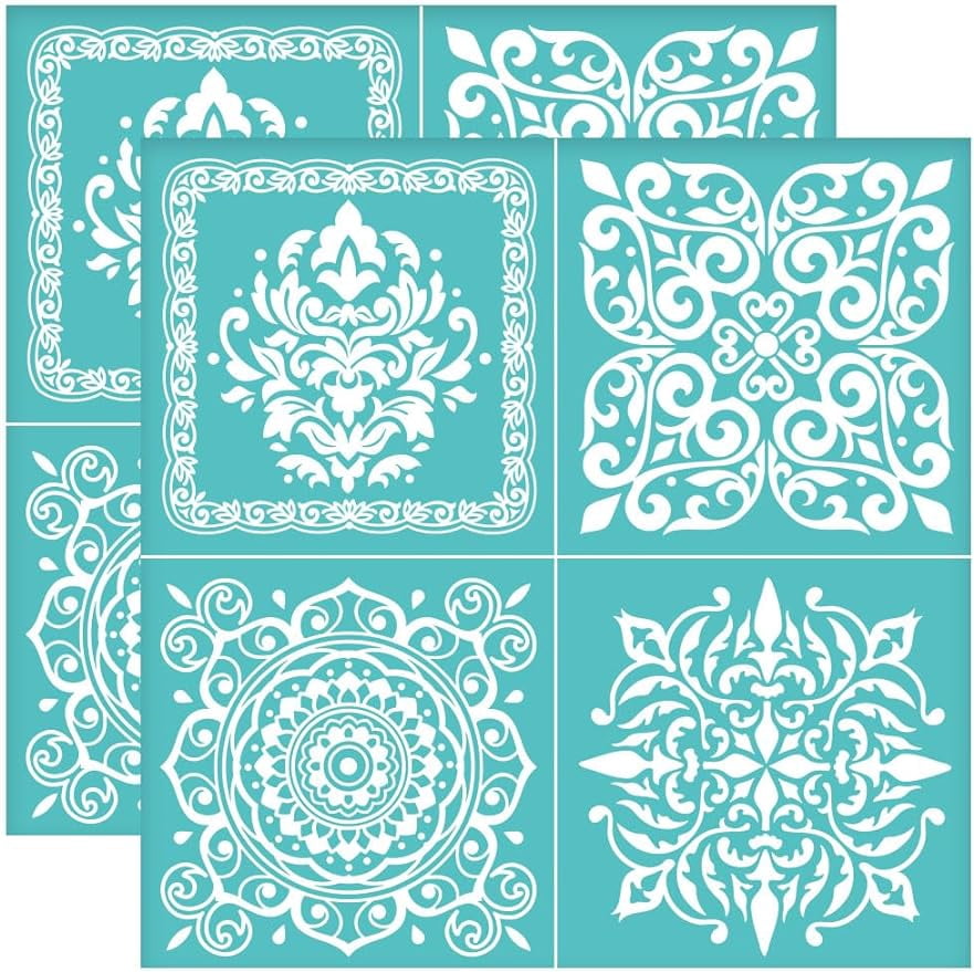 2Pcs 8.6x8.6 Inch Self-Adhesive Silk Screen Printing Stencil Mandala ...