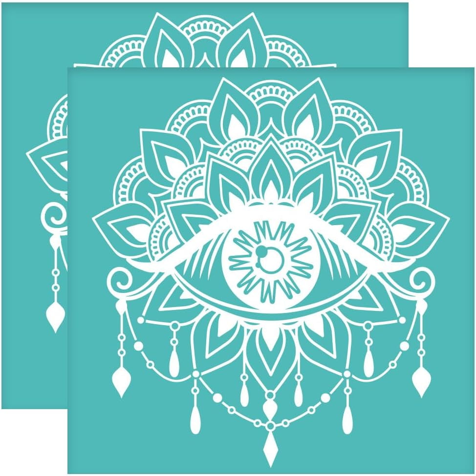 2Pcs 8.6x8.6 Inch Self-Adhesive Silk Screen Printing Stencil Mandala ...
