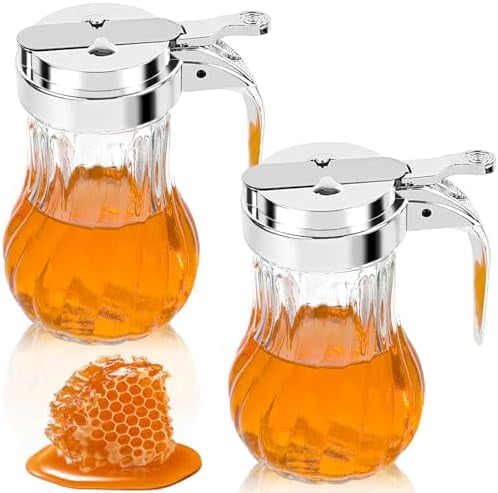 2Pcs 8oz Syrup Dispenser Honey Pot Glass Honey Dispenser Jar, Maple ...