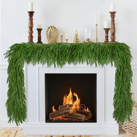 2Pcs 9 FT Artificial Norfolk Pine Garlands, Realistic Christmas Greenery Garland for Mantel ...