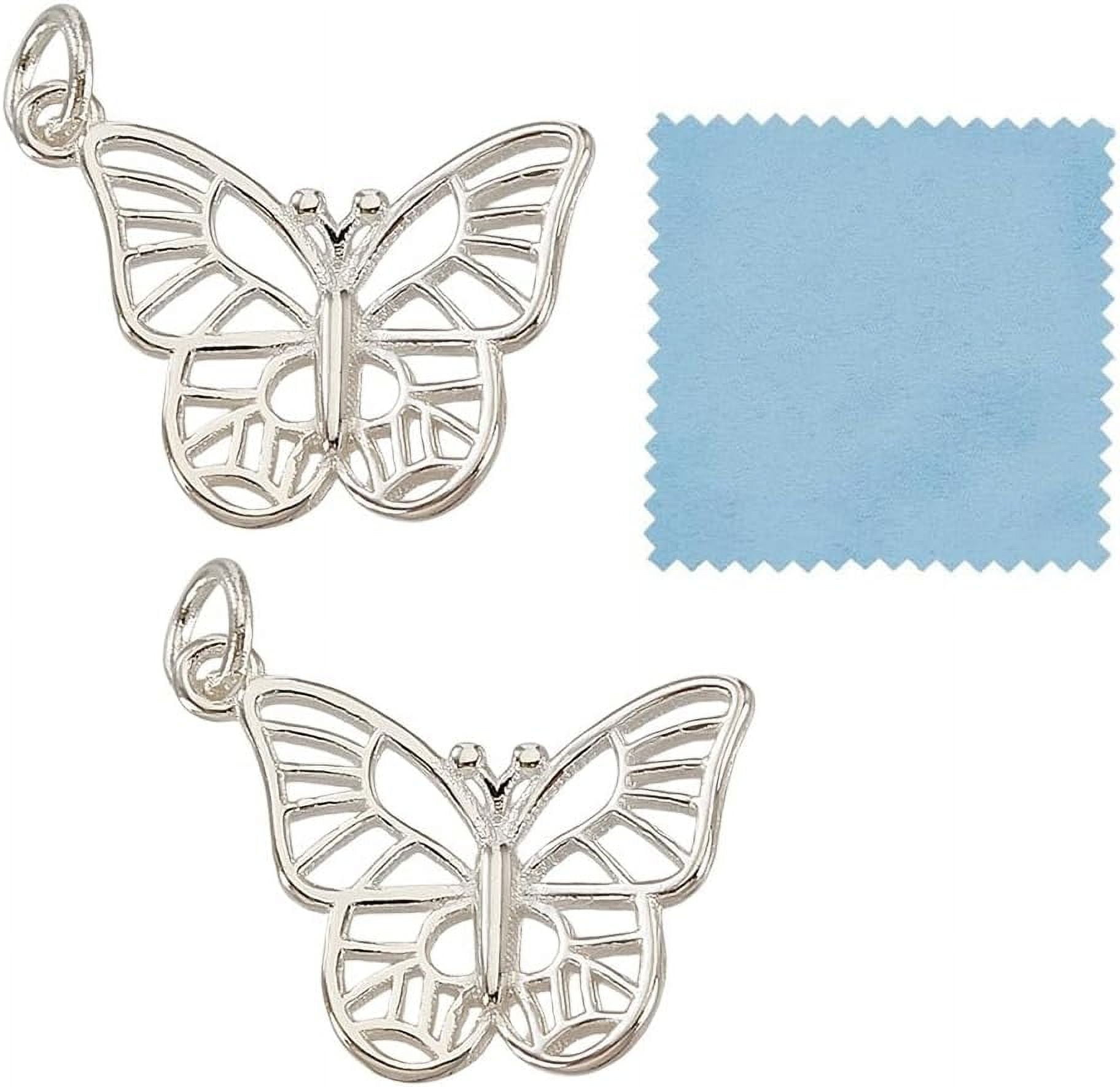 2Pcs 925 Sterling Silver Hollow Butterfly Charms with Jump Rings and Suede Fabric Square Silver ...
