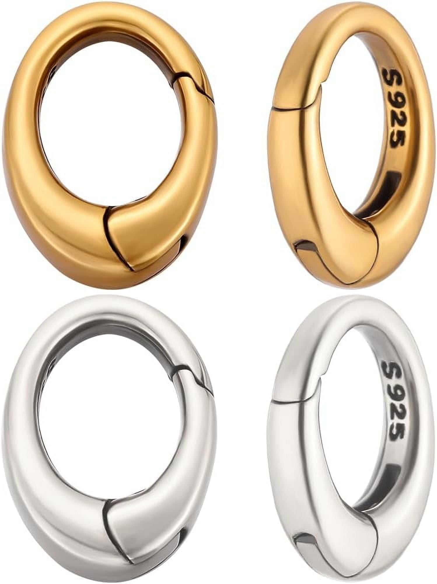 2Pcs 925 Sterling Silver Spring Gate Rings Oval Mixed Color 12.5x9 ...