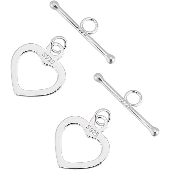2Pcs 925 Sterling Silver Toggle Clasps Heart OT Clasp T-bar Closure ...
