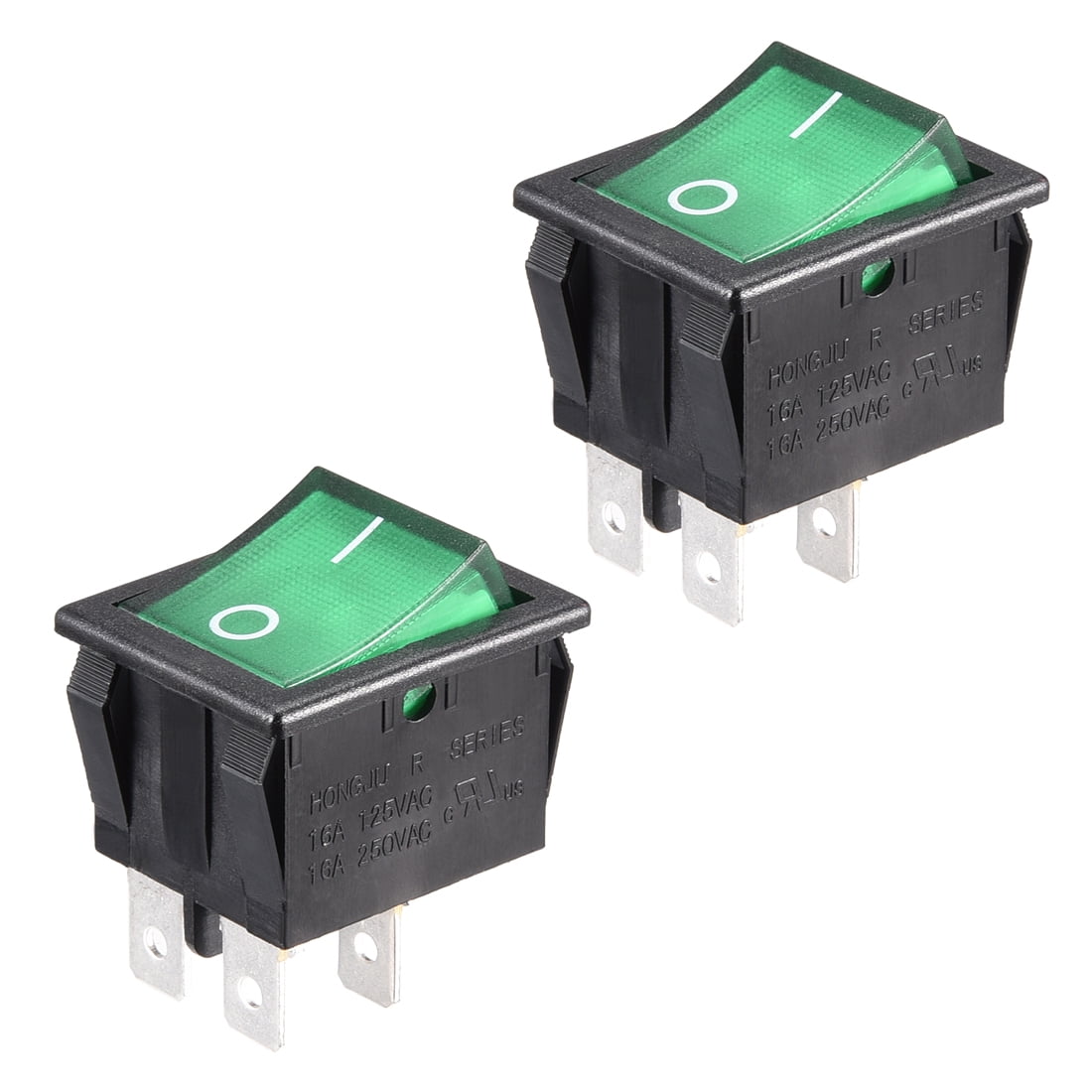 Uxcell AC 16A/125V 16A/250V DPST Green LED Light Rocker Switch UL ...
