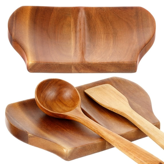 2Pcs Acacia Wood Spoon Rest Wooden Double Spoon Rest Easy Cleaning ...