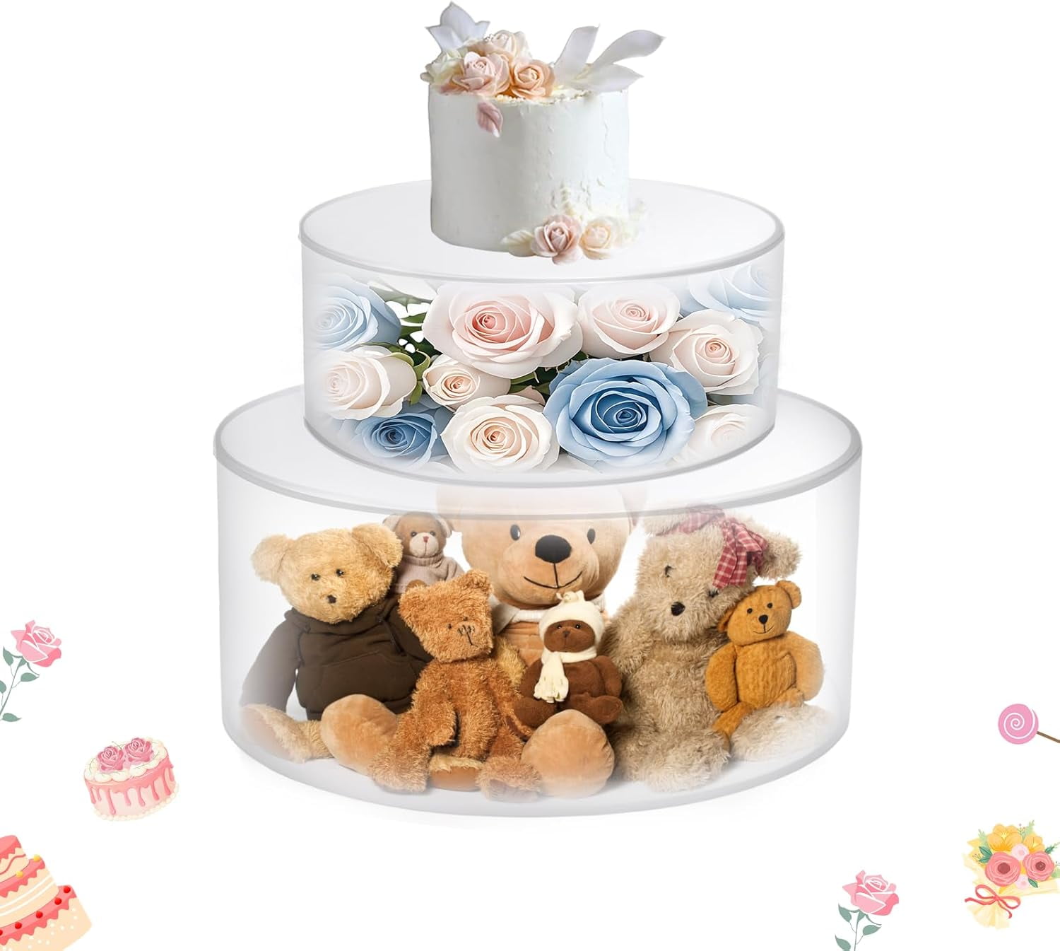 2Pcs Acrylic Cake Display Stand 6'' 10'' Round 2 Tier Clear Cylinder ...