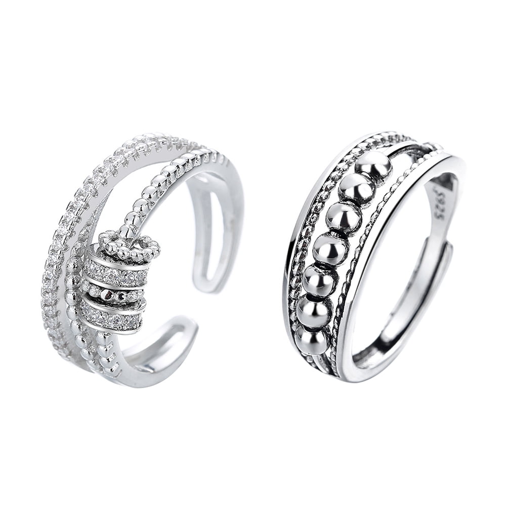 2Pcs Adjustable Rings for Women, Stackable Rings, Copper Anti-Anxiety ...