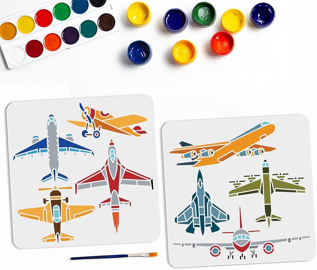 2Pcs Airplane Fighter Jets Stencil Painting Templates with Paint Brush ...