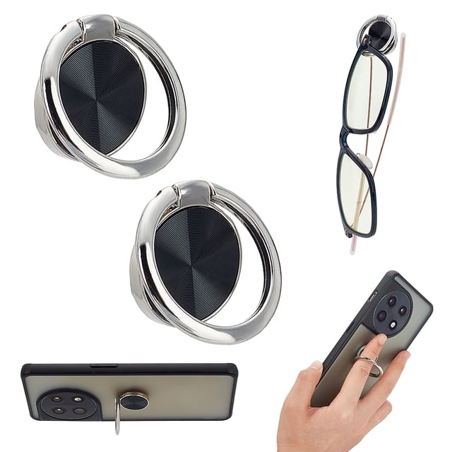 2Pcs Alloy Flat Round Cell Phone Holder Stand Rotation Finger Grip Ring ...