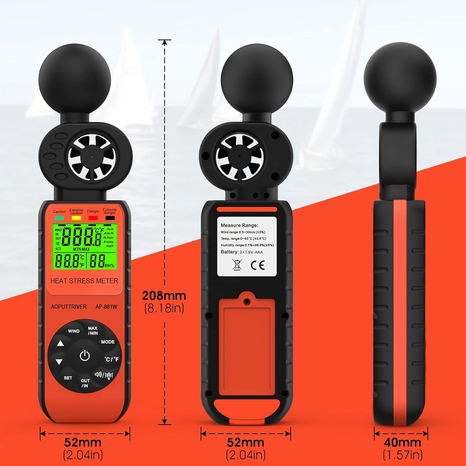2Pcs Anemometer Handheld & Heat Stress WBGT Meter, -881W 3in1 ...