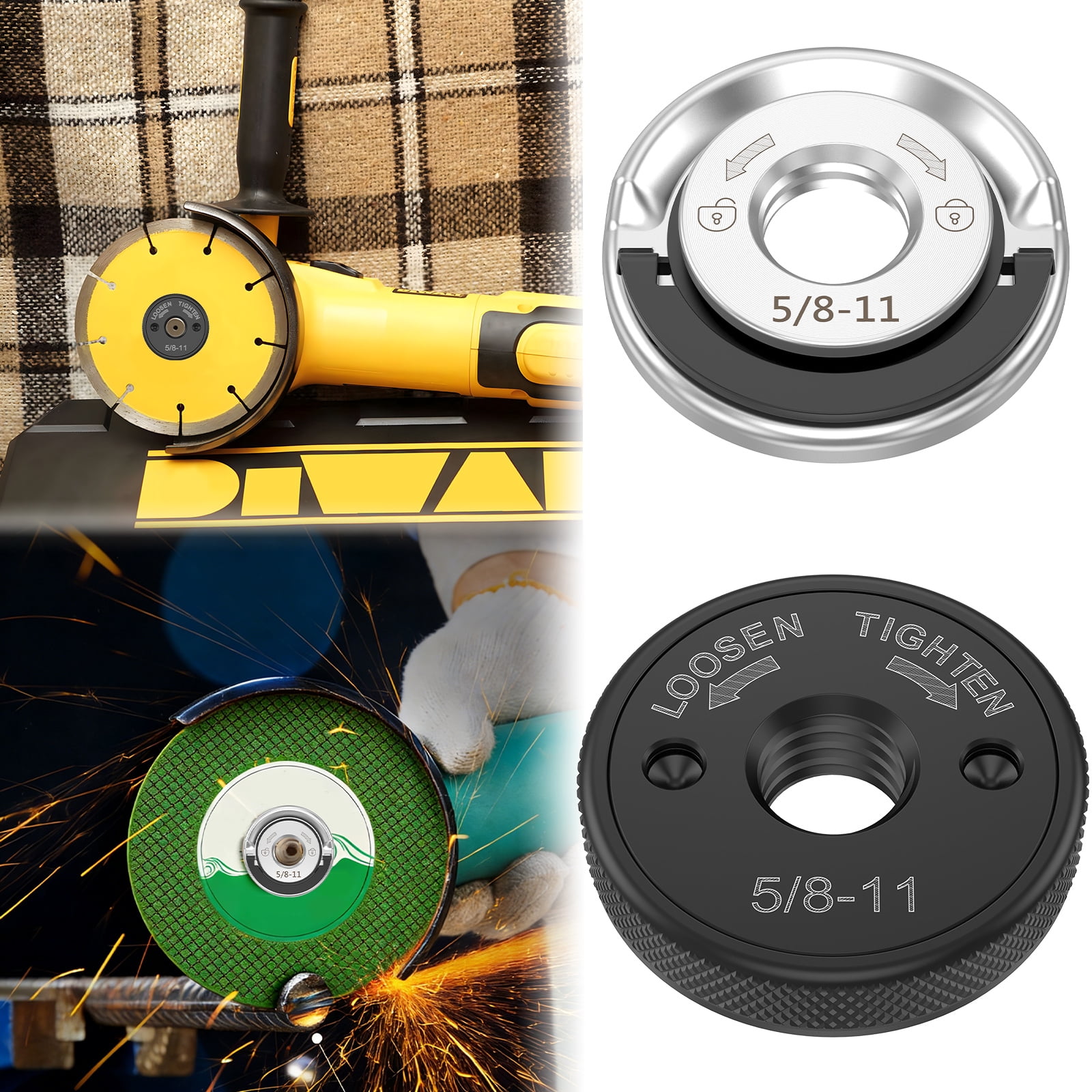 2Pcs Angle Grinder Flange Nuts with 5/8-11 Inch Thread Quick Change ...