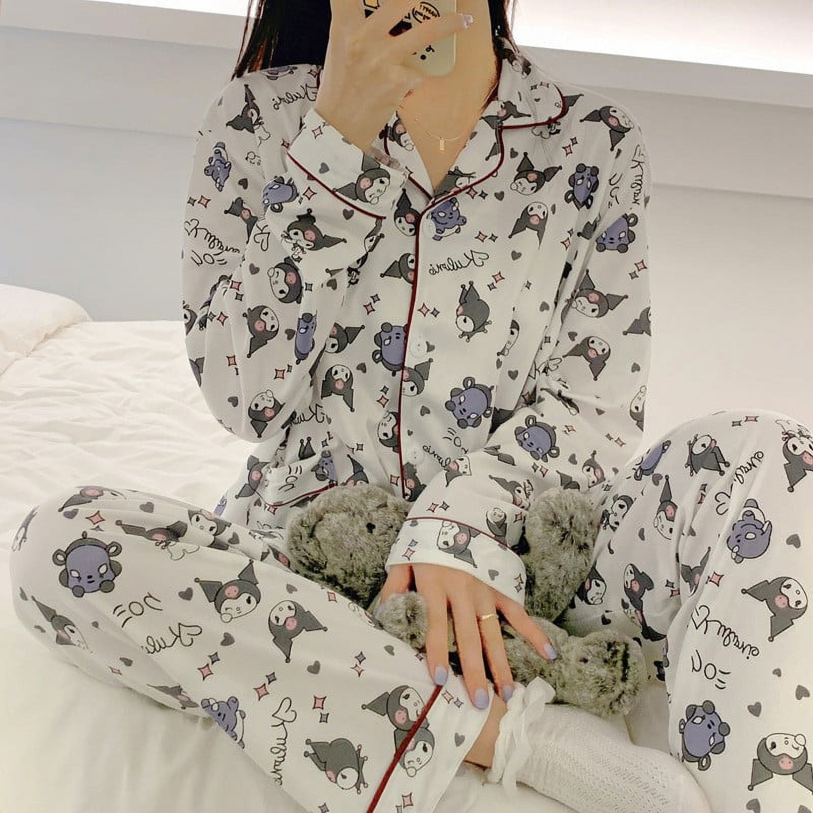 2Pcs Anime Sanrioed Hello Kittys Pajamas Kuromi Kawaii Cartoon ...