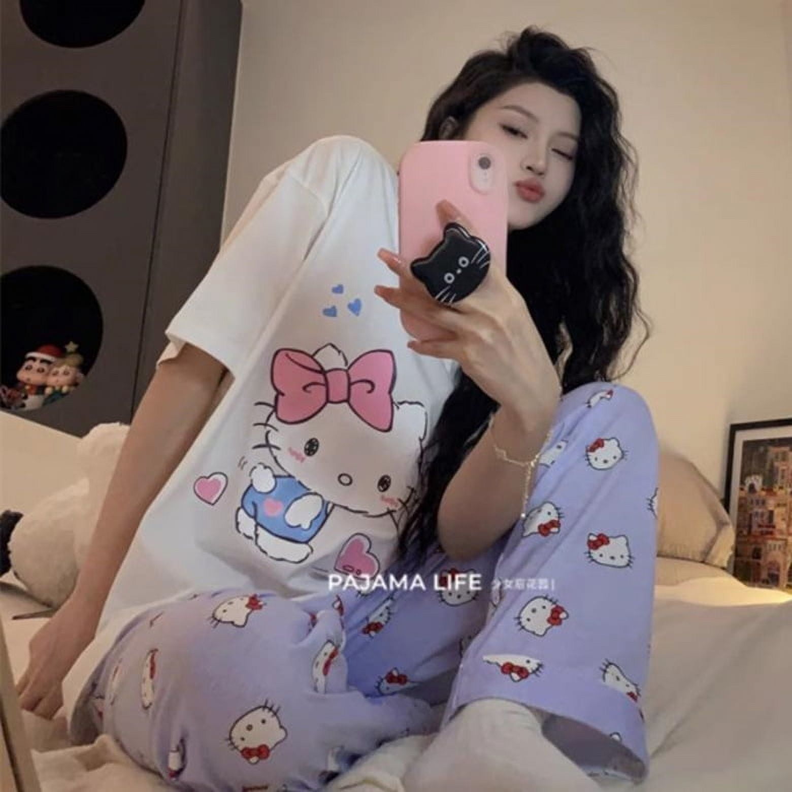 2Pcs Anime Sanrioed Hello Kittys Pajamas Kuromi Kawaii Cartoon ...