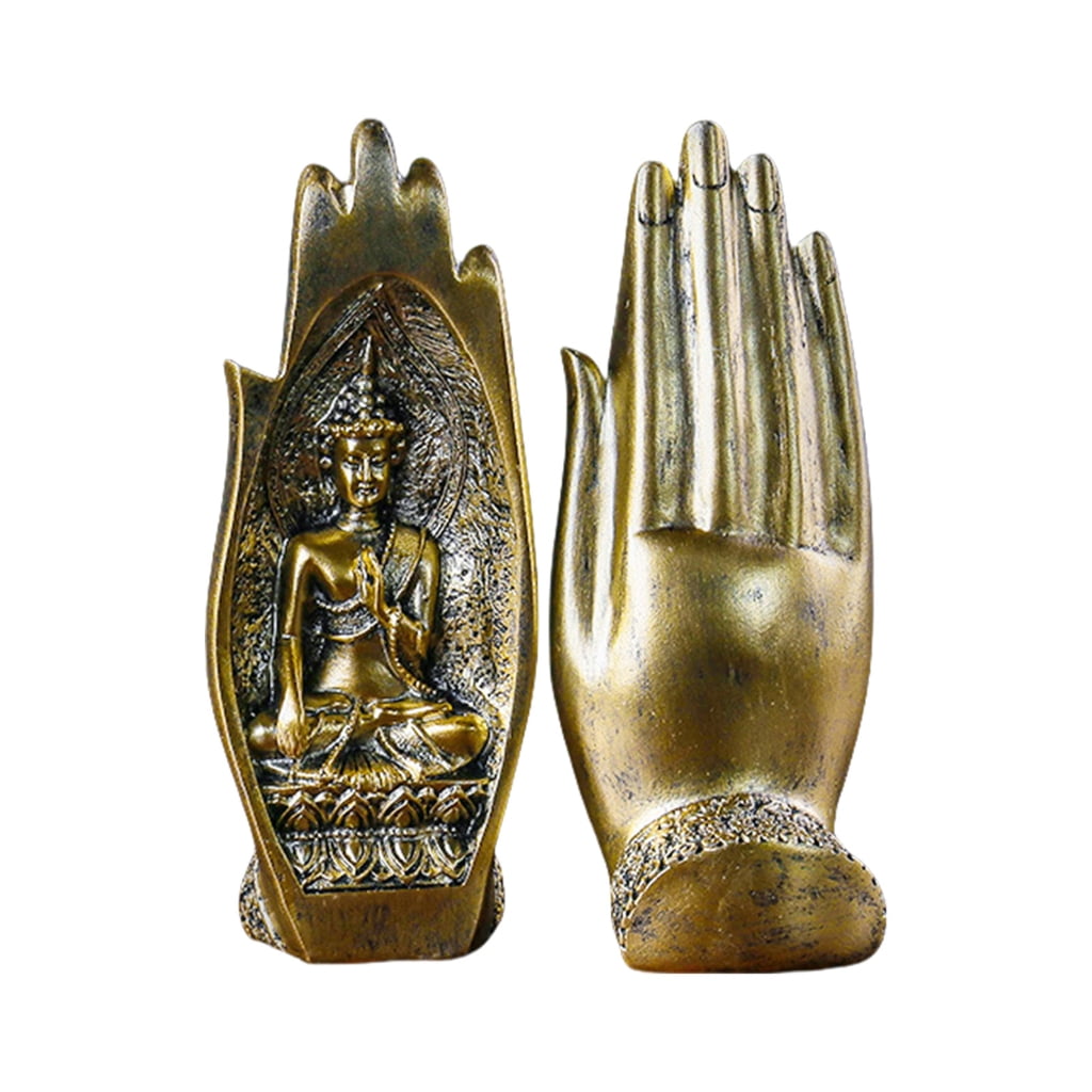 2Pcs Antique Gold Finish Buddhas Hand Statues for Meditations Space ...
