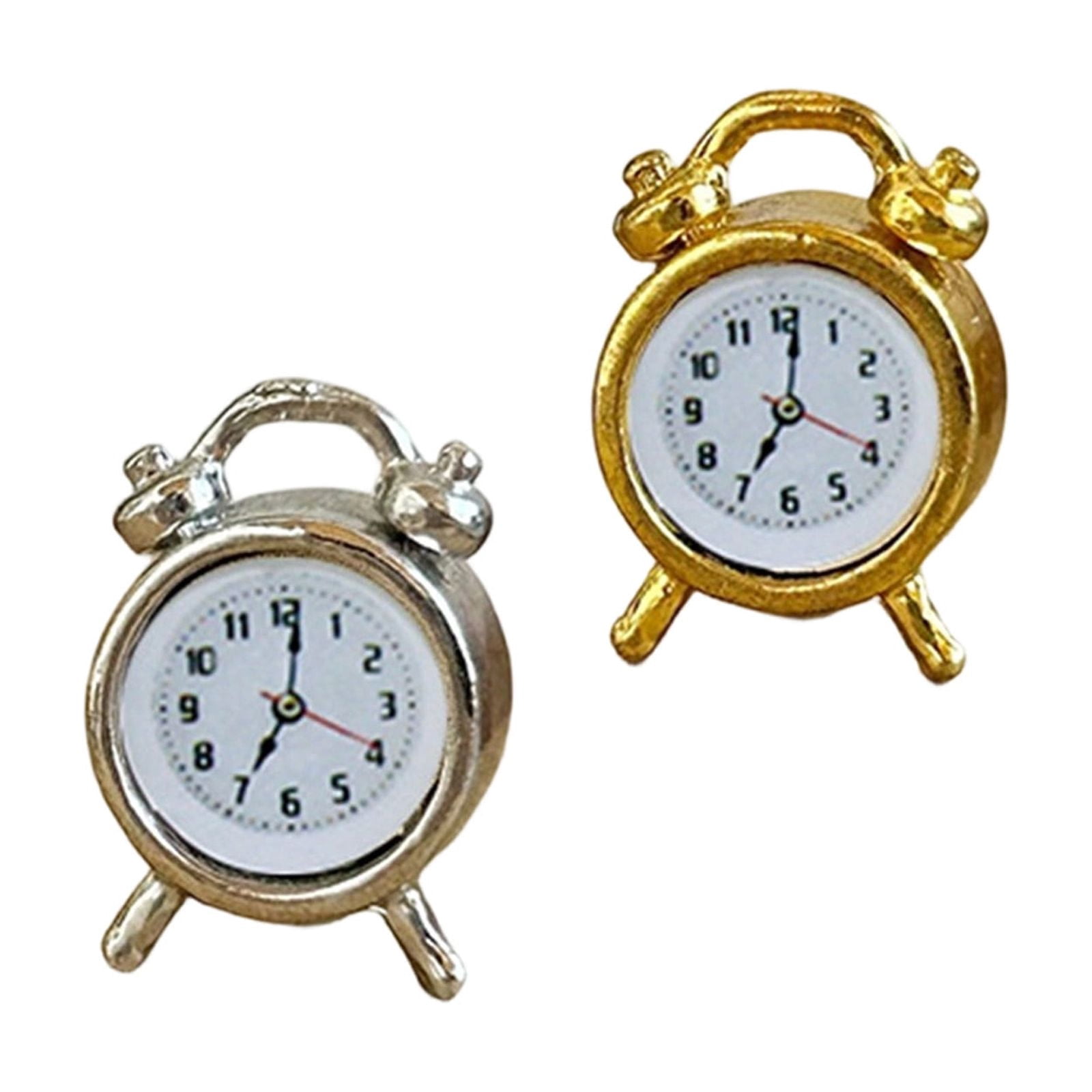 2Pcs Antique Miniature Alarm Clocks Metal Clock Doll House Accessories ...