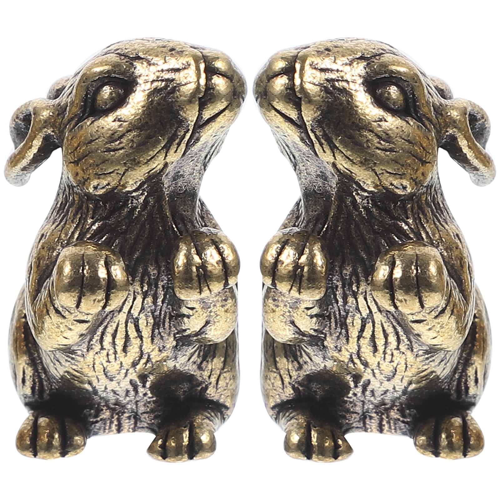 2Pcs Antique Rabbit Figurine Ornament Brass Bunny Figurines Zodiac ...