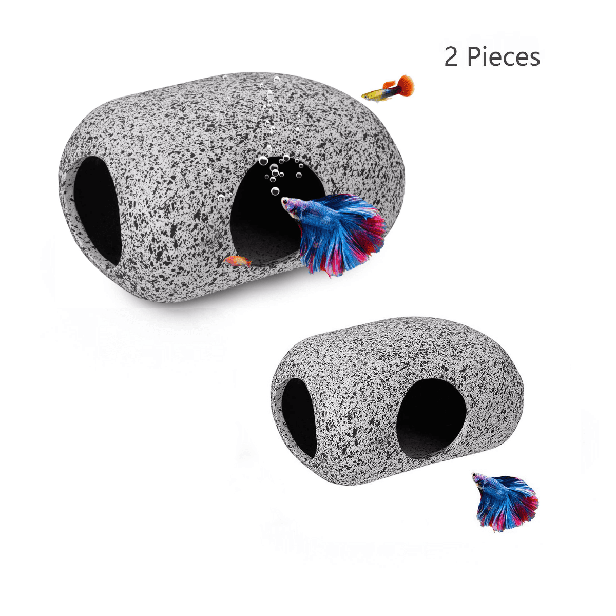 2Pcs Aquarium Hideaway Rocks for Aquatic Pets to Breed, Play and Rest ...