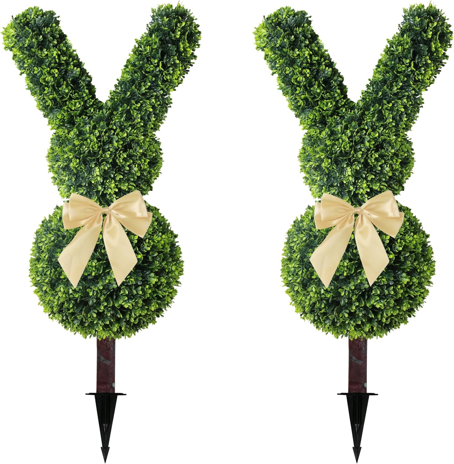 2Pcs Artificial Bunny Shape Boxwood Topiary with Ground Spike, 28.5" Easter Rabbit Topiary Trees ...
