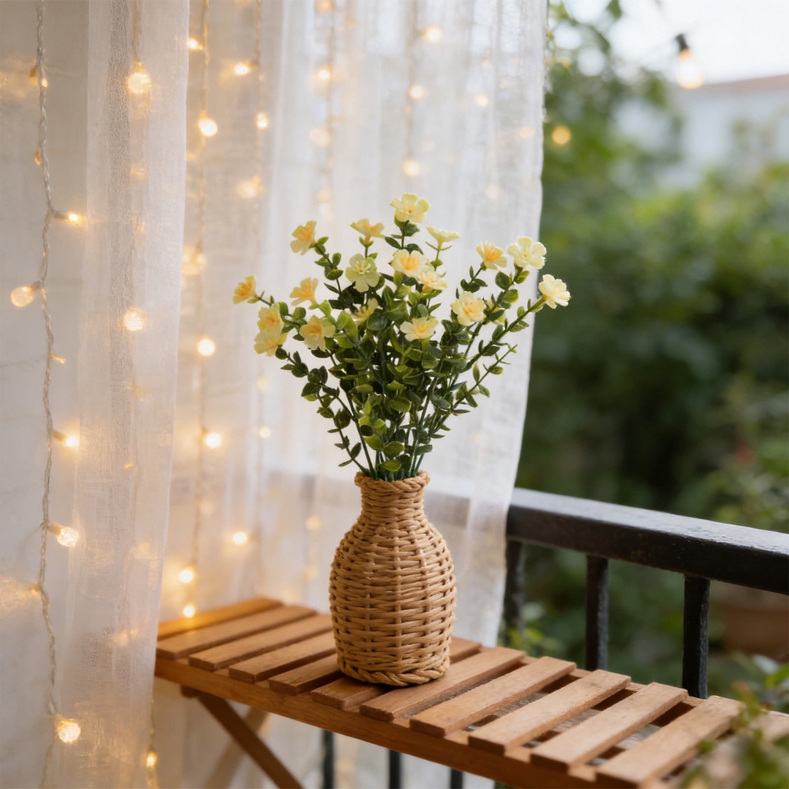 2Pcs Artificial Eucalyptus & Camellia Bouquet - Plastic Fake Flower ...