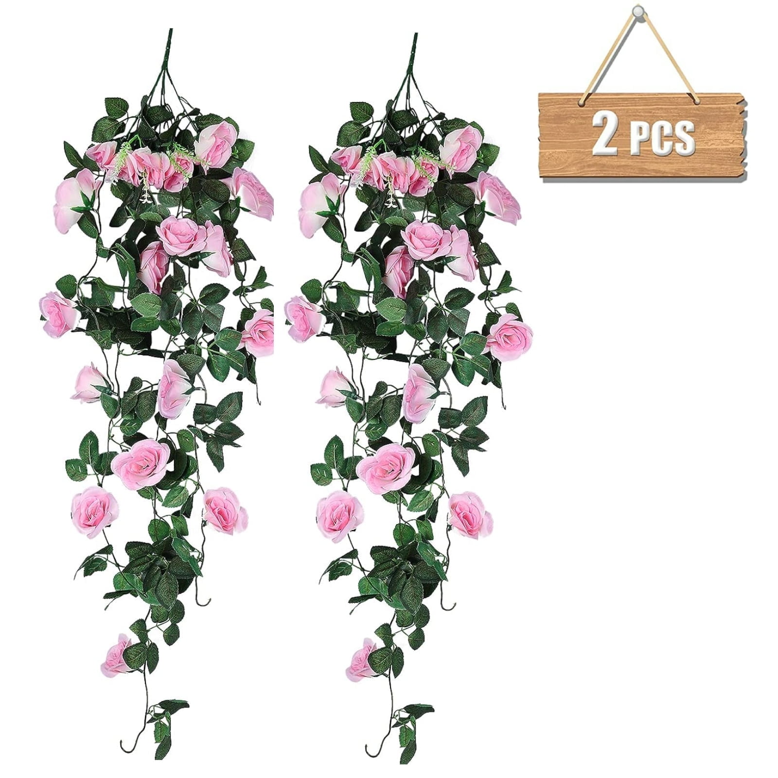 2Pcs Artificial Fake Hanging Flowers, 3.3Ft Rose Long Vines Stems ...