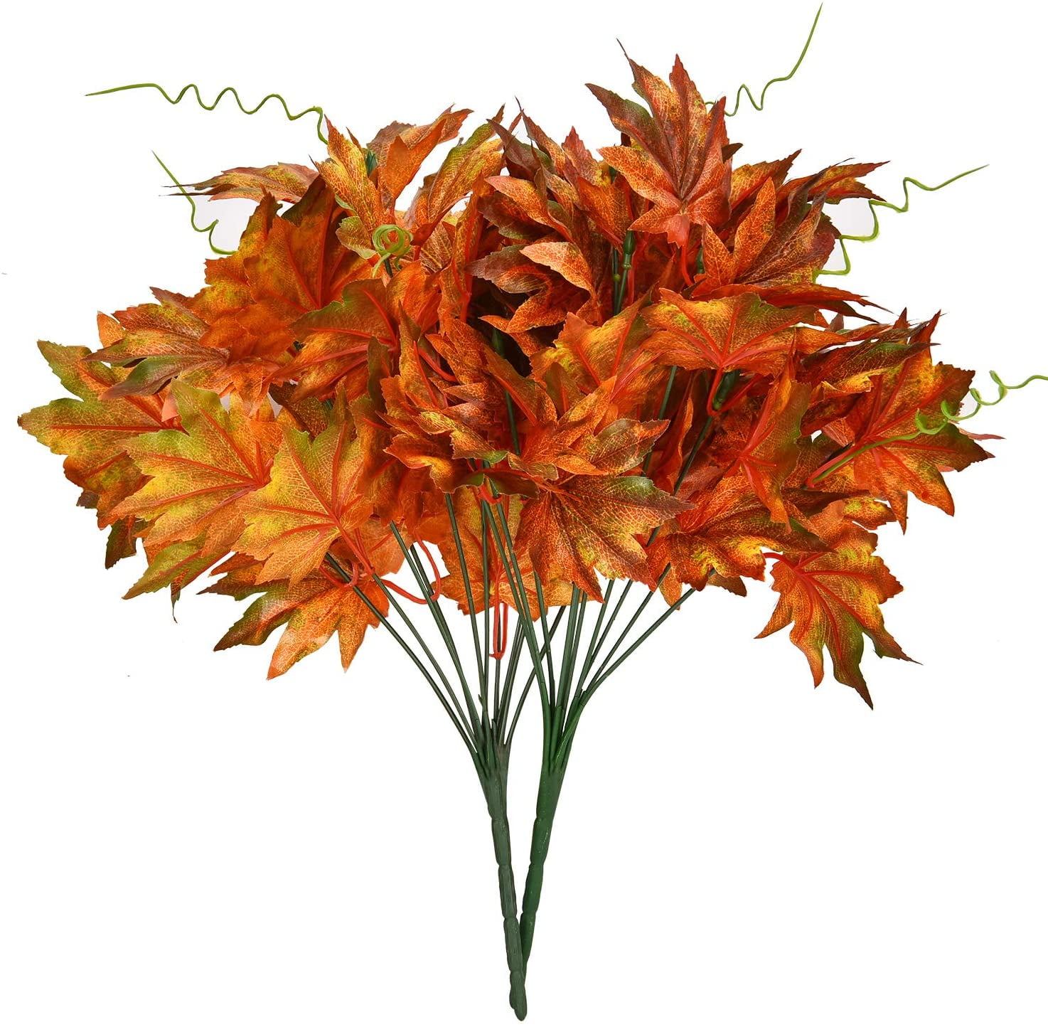 2Pcs Artificial Fall Leaves Stems Bushes Fake Silk Maple Leaves ...