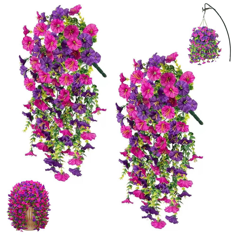 2Pcs Artificial Hanging Flowers for Outdoor, Simulated Rose Fake ...