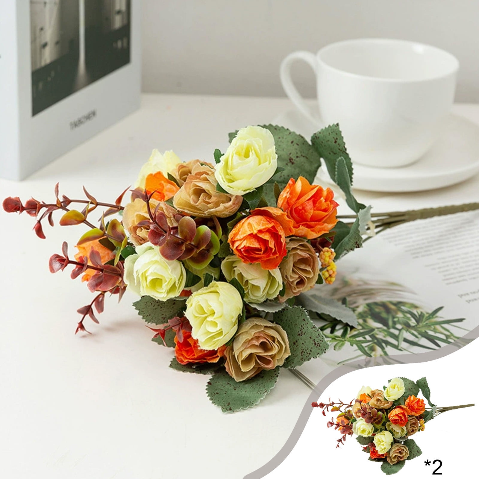 2Pcs Artificial Lilies Bouquets, Multi-Purpose Fake Lily Flowers for ...