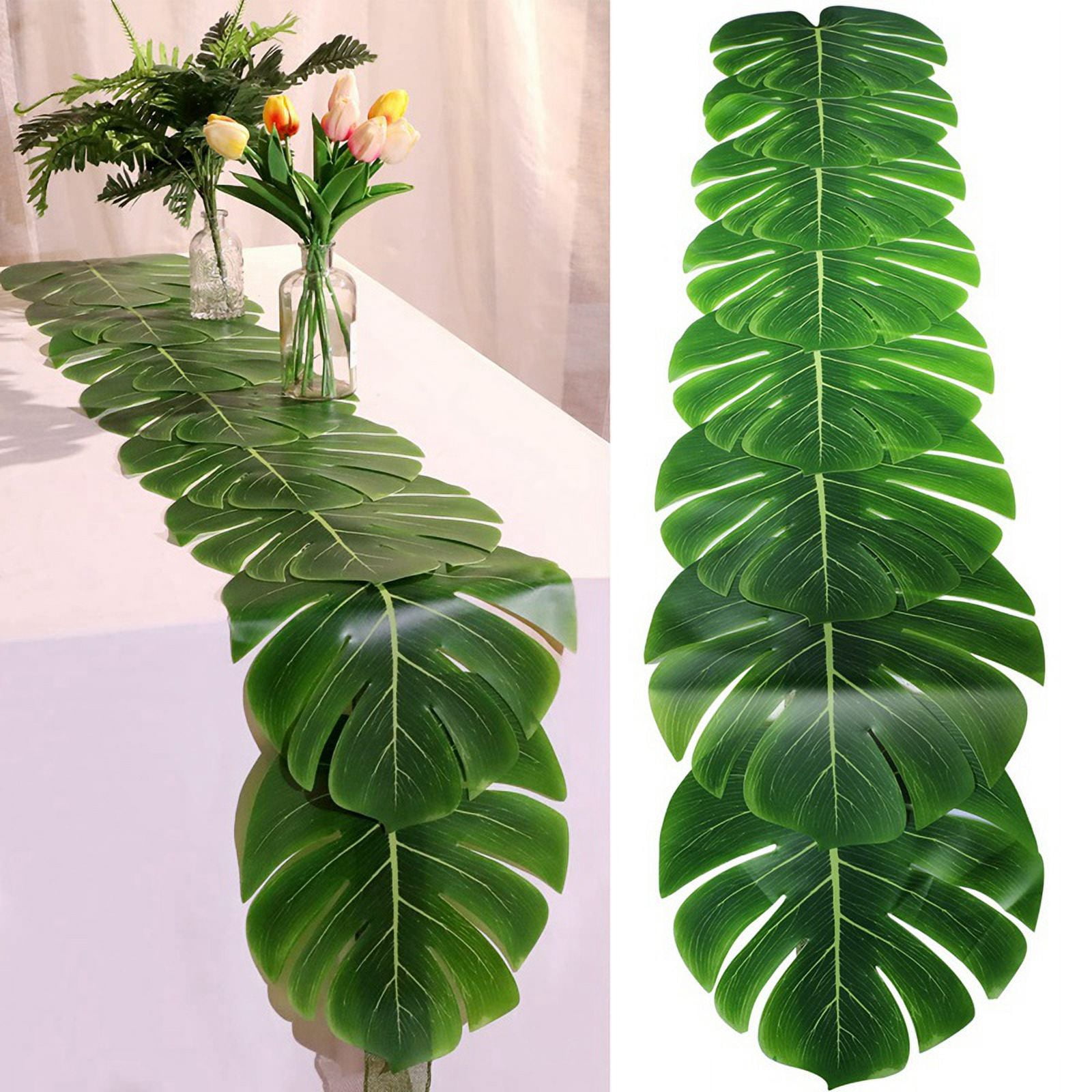 2Pcs Artificial Palm Leaves Table Runners 86.6In/220cm Long Tropical ...