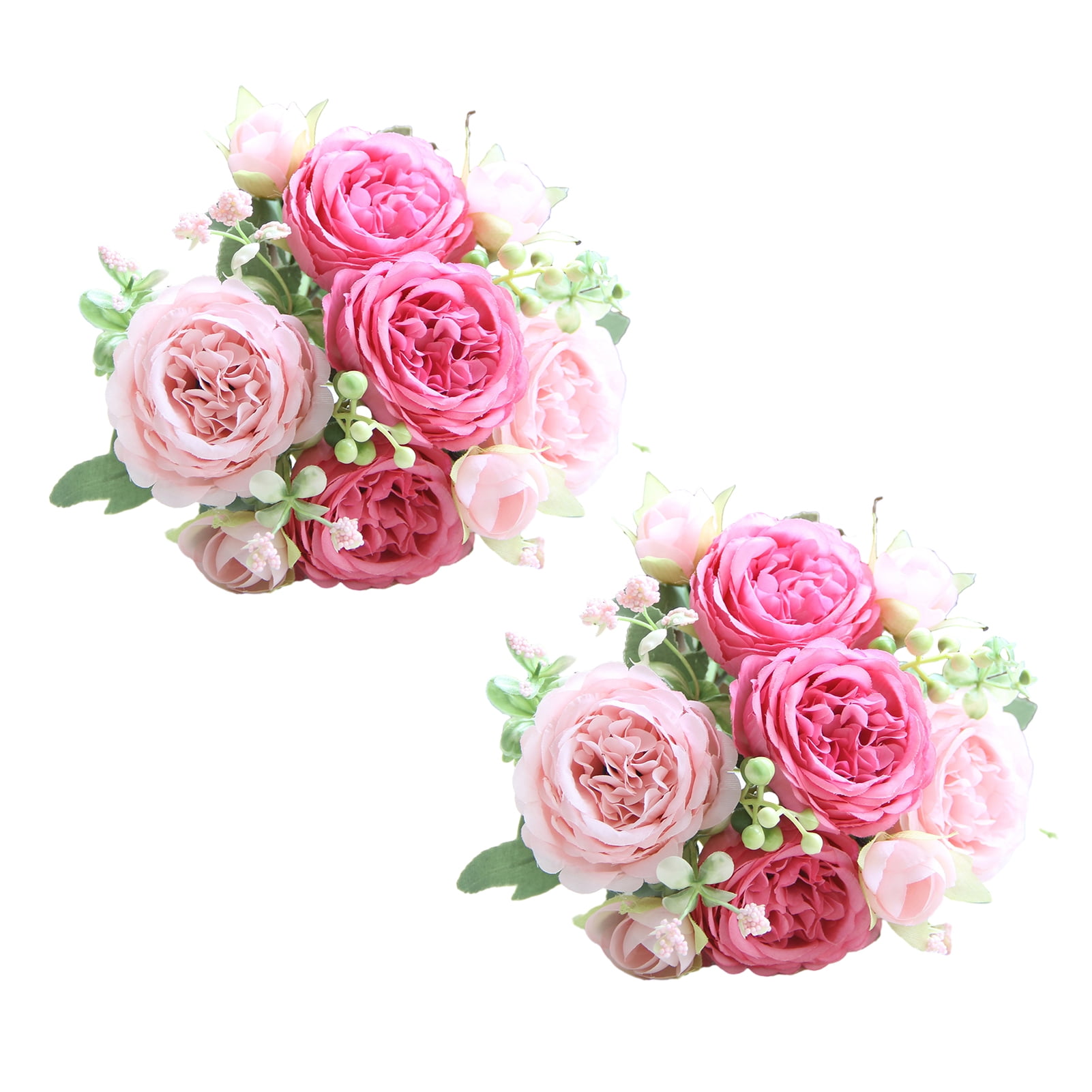 2Pcs Artificial Peony with Green Leaves 5 Fork Realistic Fake Silk ...