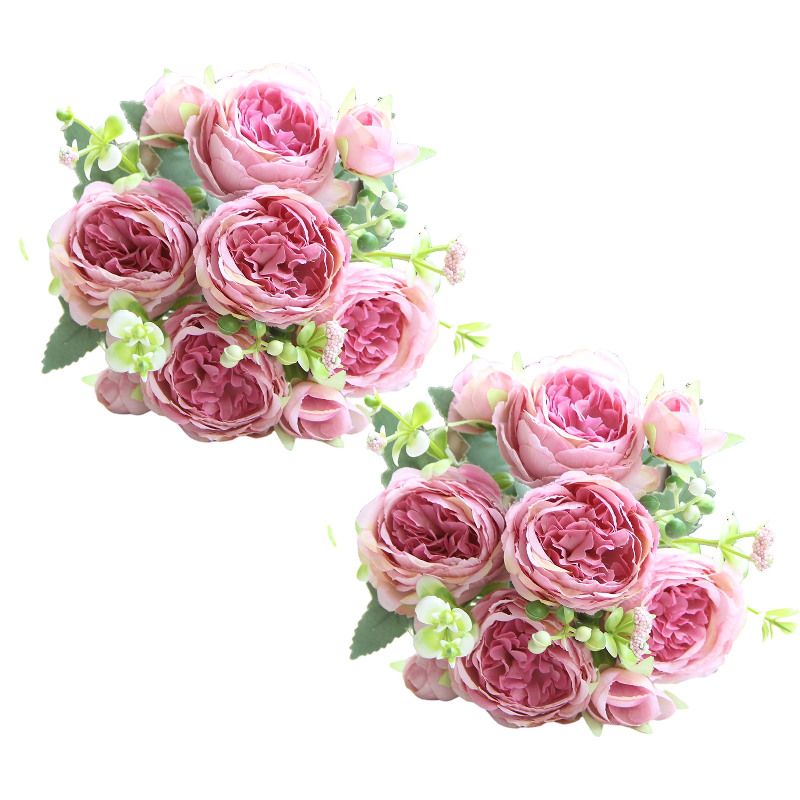 2Pcs Artificial Peony with Green Leaves 5 Fork Realistic Fake Silk ...