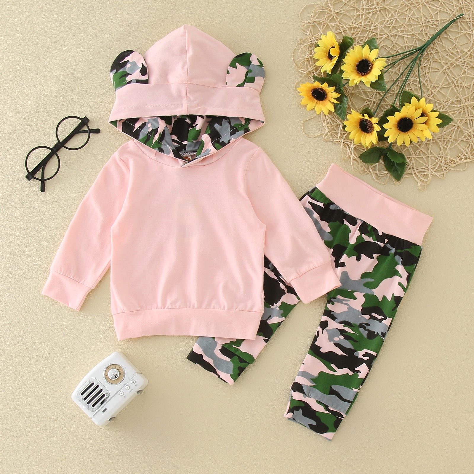 2Pcs Baby Girls Fall Winter Clothes Soild Color Hoodie Sweatshirt Tops ...