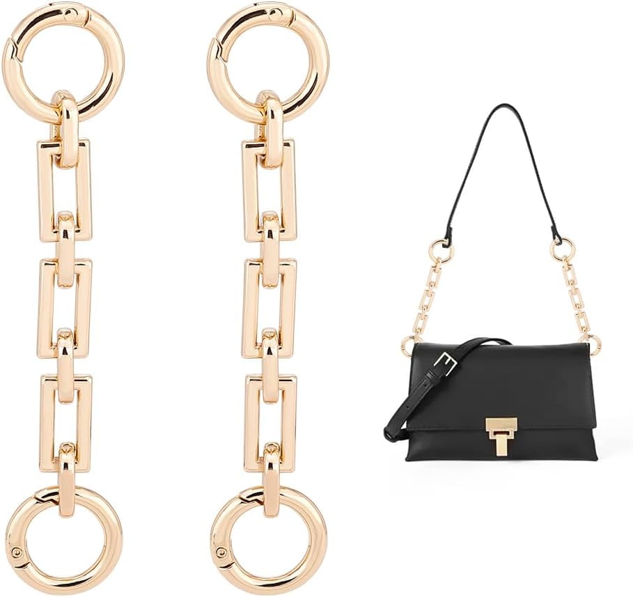2Pcs Bag Extender Chains Alloy Purse Chain Strap 12cm Golden Crossbody ...