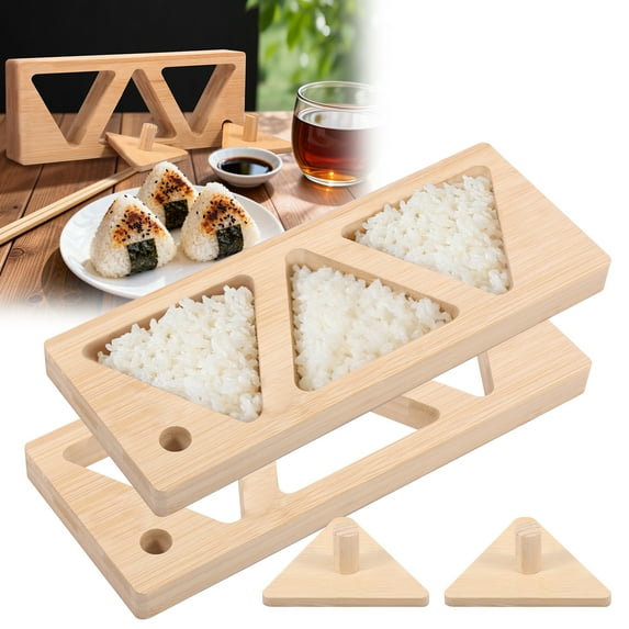 2Pcs Bamboo Rice Ball Mold Set with Press Plate Triangle Sushi Mold for ...