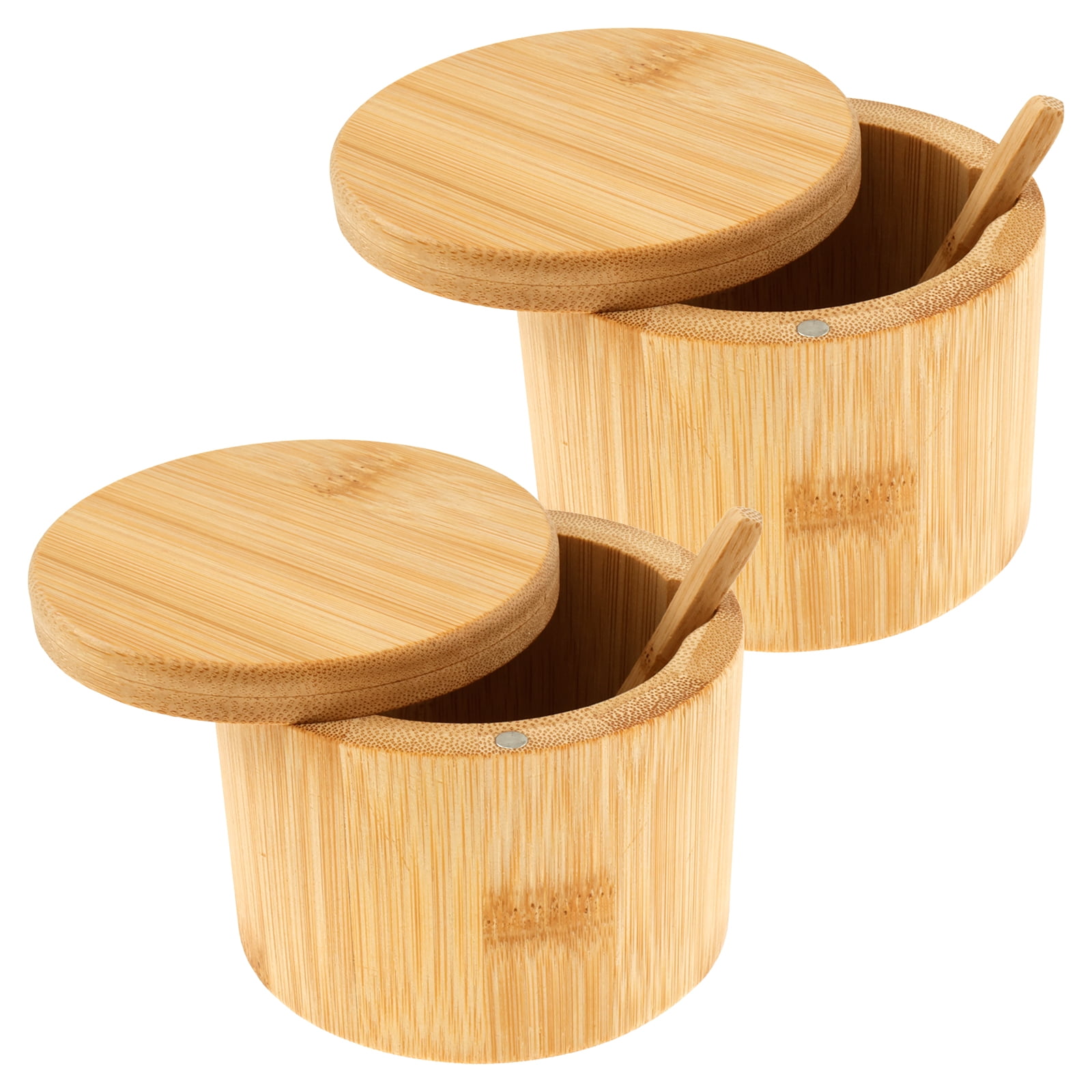 2Pcs Bamboo Spices Storage Cellar With Magnetic Swivel Lid Wide Mouth ...