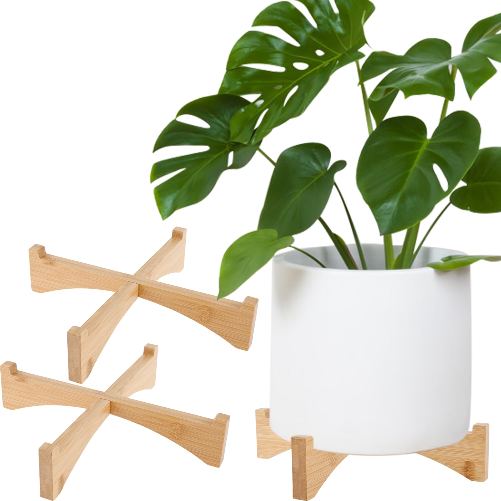 2Pcs Bamboo Wood Plant Stand Modern Succulents Plant Pot Holder ...
