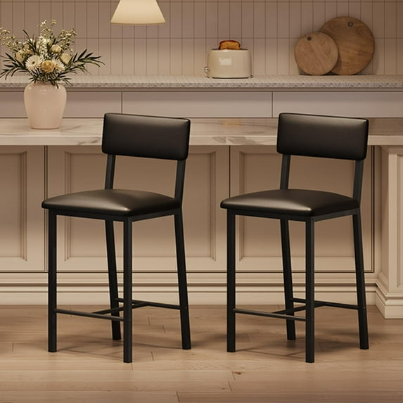2Pcs Bar Stools, Kitchen Barstools with Thick Cushion, Counter Height ...