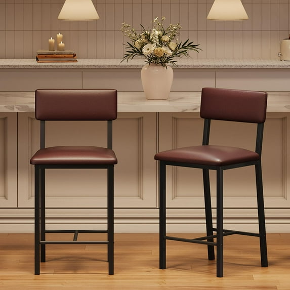 2Pcs Bar Stools, Kitchen Barstools with Thick Cushion, Counter Height ...