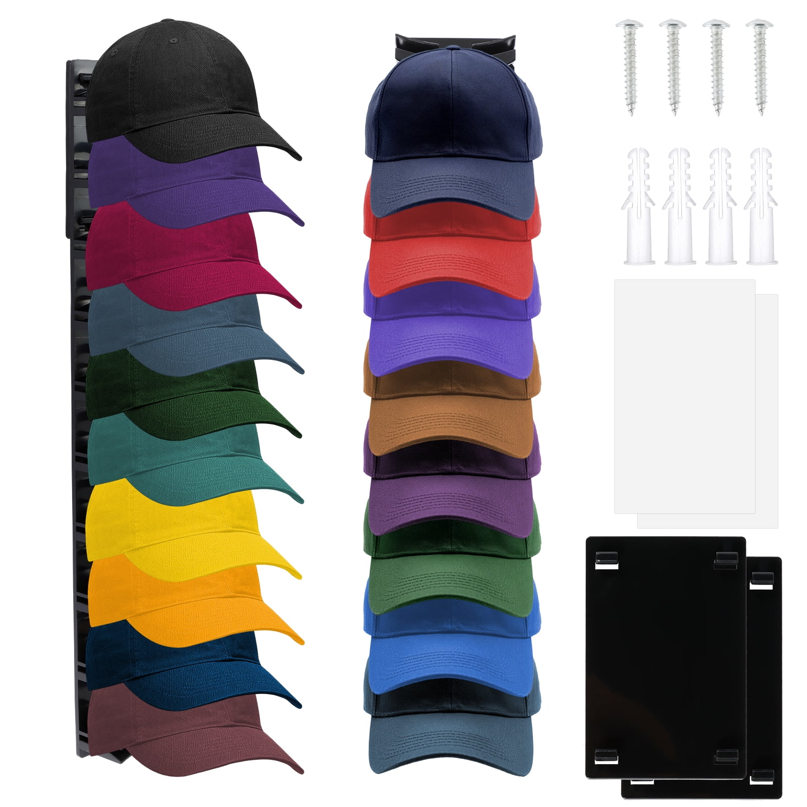 2Pcs Baseball Cap Display Rack Wall Mounted Hat Organizer Holder Screw ...