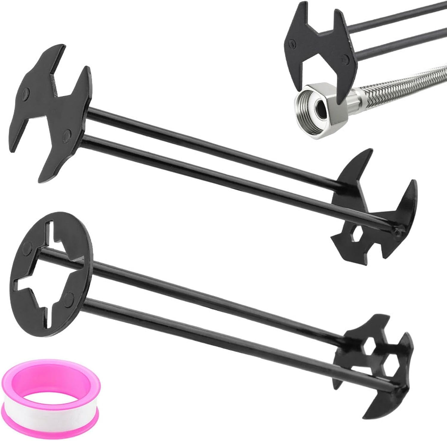 2Pcs Basin Wrench, Multifunctional Sink Wrench with Four-Jaw Hex Design ...