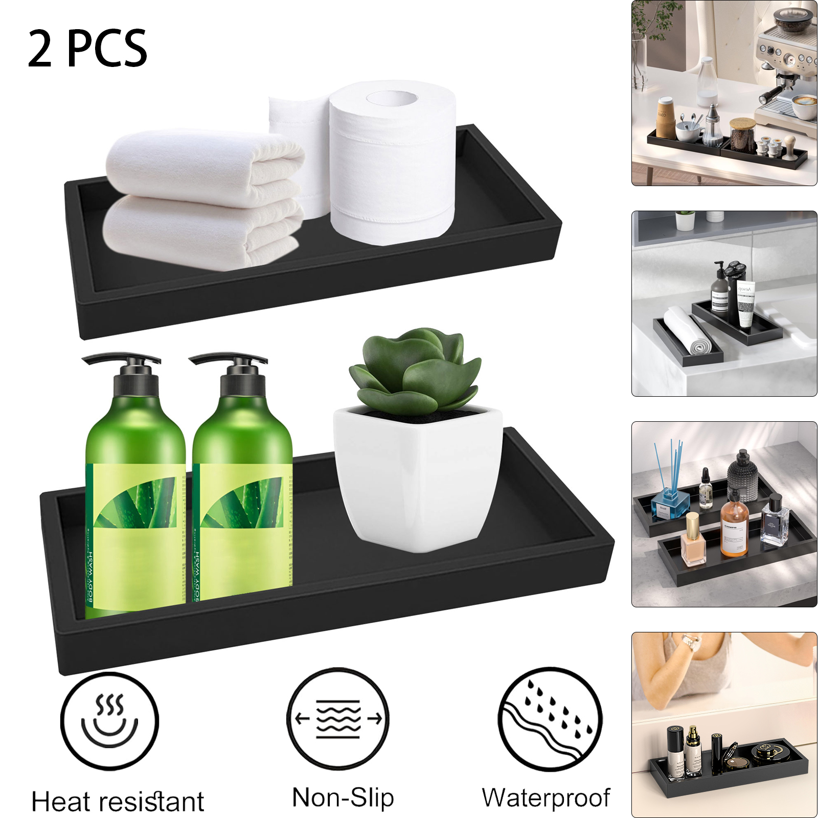 2Pcs Bathroom Countertop Vanity Tray, Flexible Silicone Soap Tray for ...
