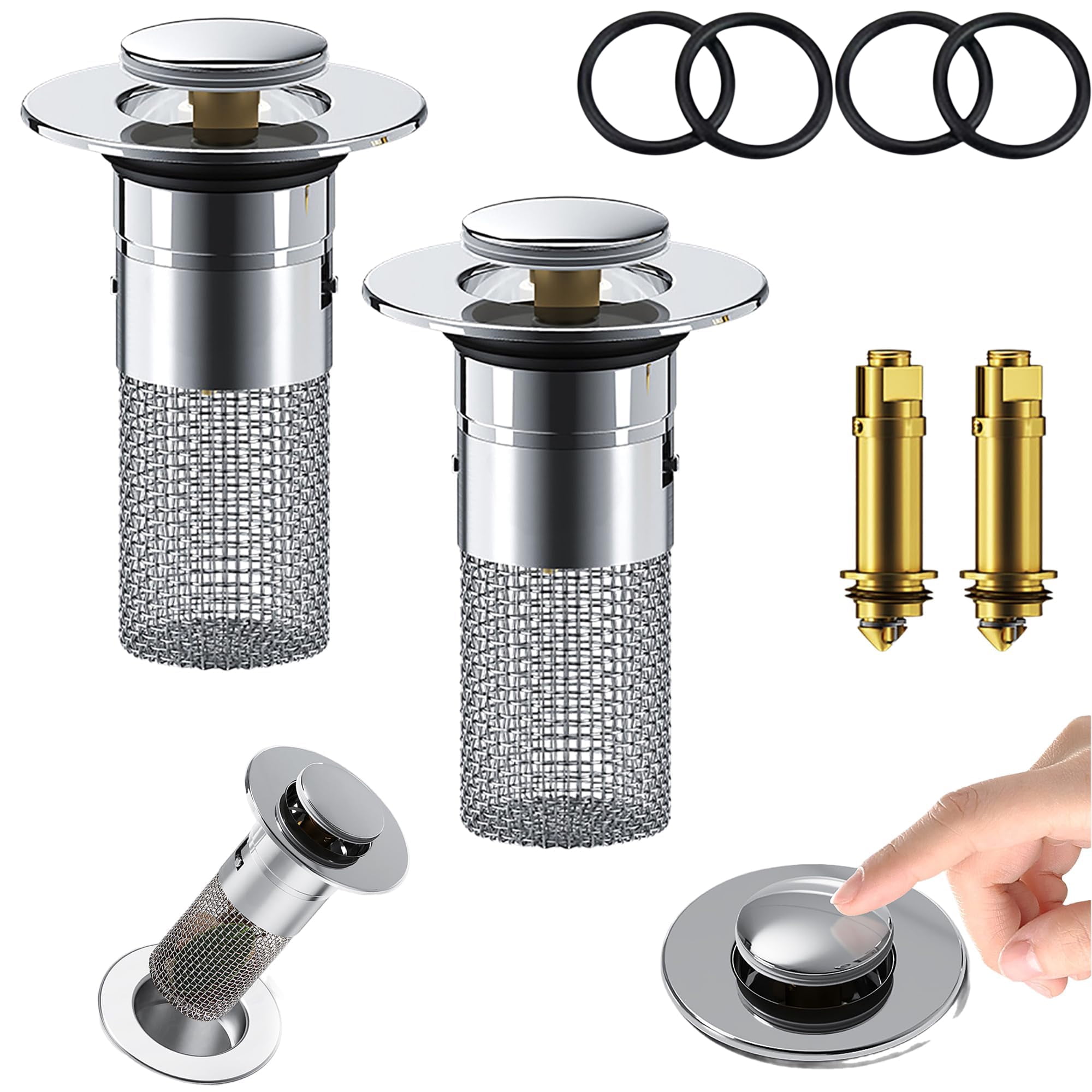 2Pcs Bathroom Sink Stopper Hair Catcher, Basin Pop Up Sink Drain ...