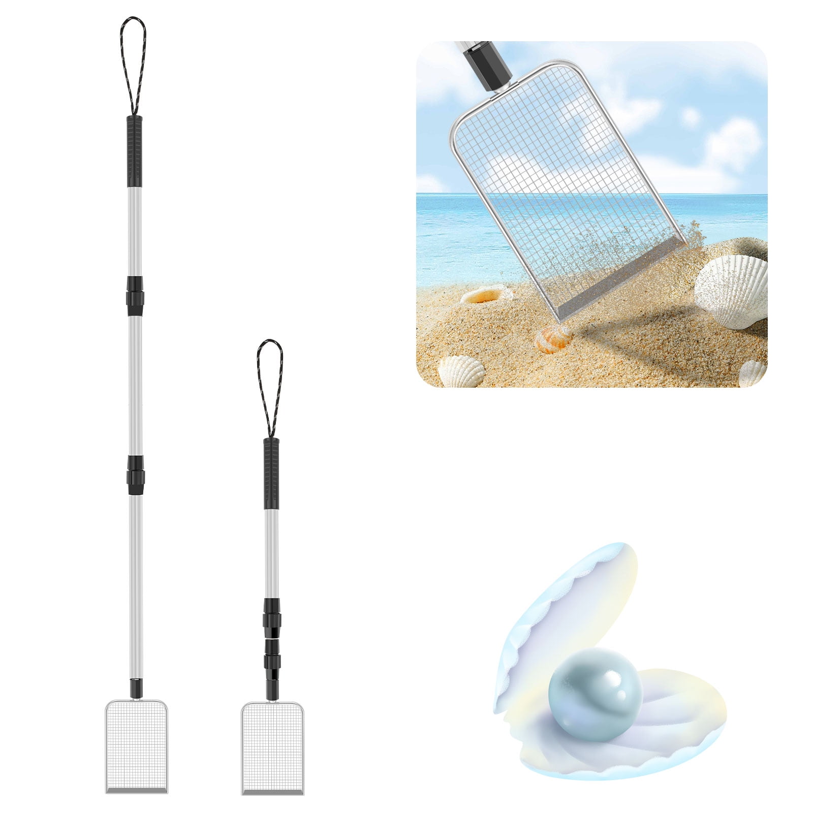 2Pcs Beach Sand Sifter with Extendable Handle Stainless Steel Shark ...