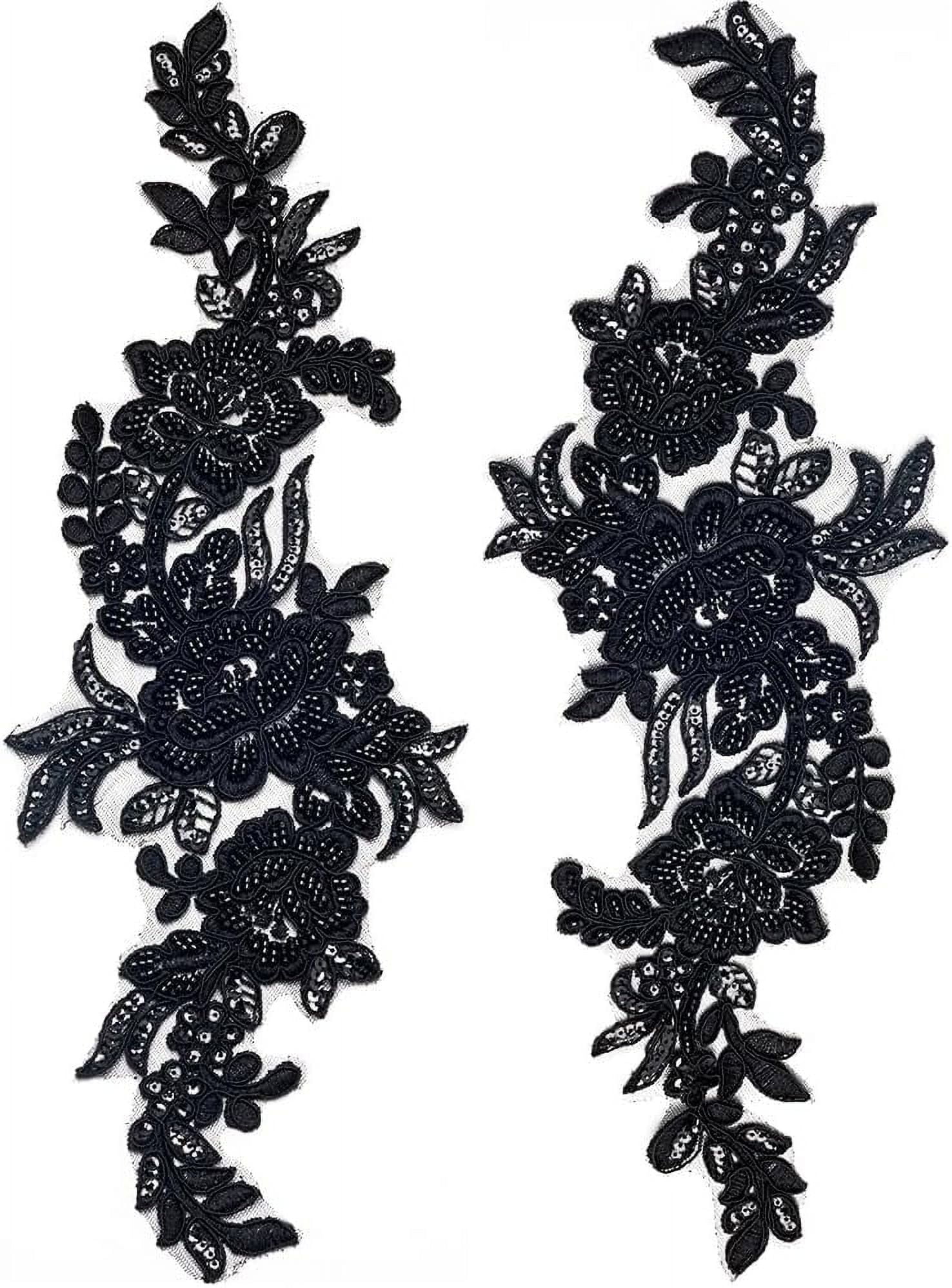 2Pcs Black 3D Flower Lace Applique Embroidery Flowers Patches Floral ...