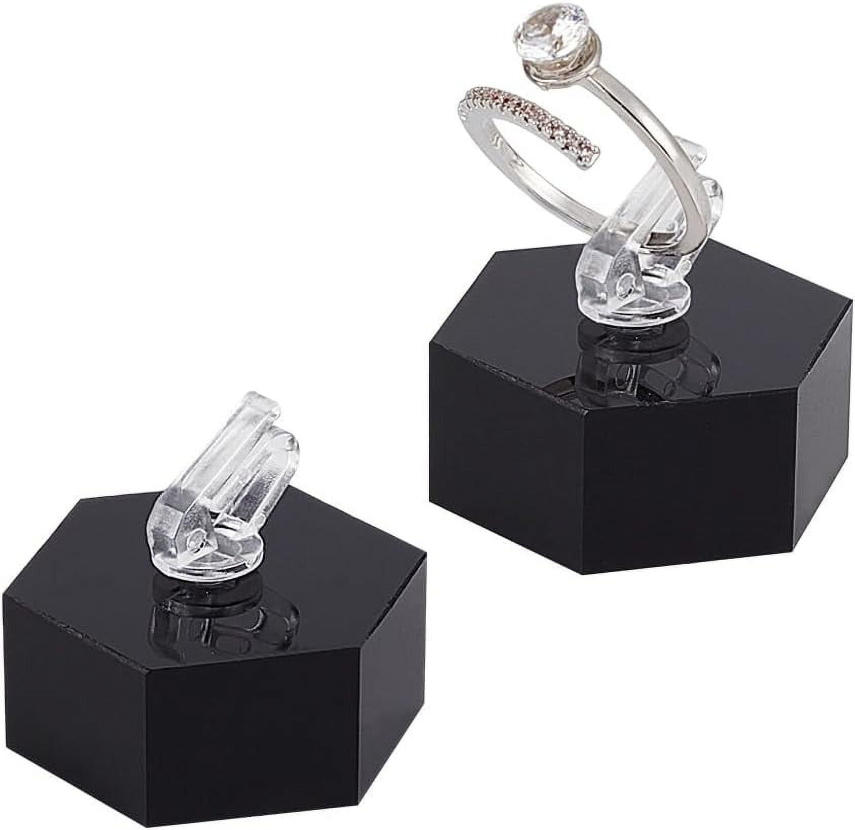 2Pcs Black Acrylic Ring Holder Hexagon Ring Holder Blocks with Clip ...