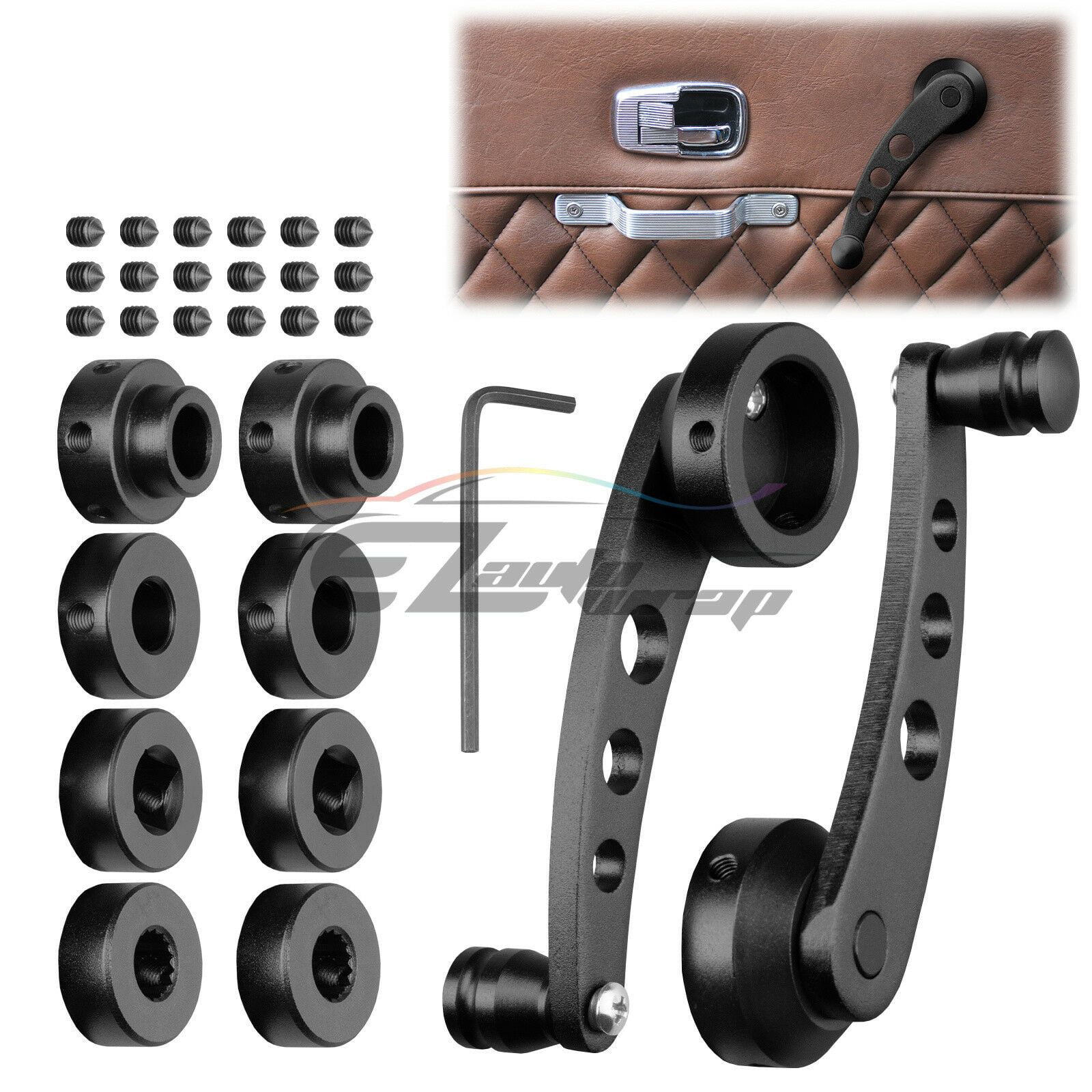 2Pcs Black Car Window Winder Glass Crank Handle Aluminium Knobs Metal ...