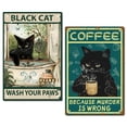 2Pcs Black Cat Metal Tin Signs Retro Kitty Wall Decor Art Wash Your ...