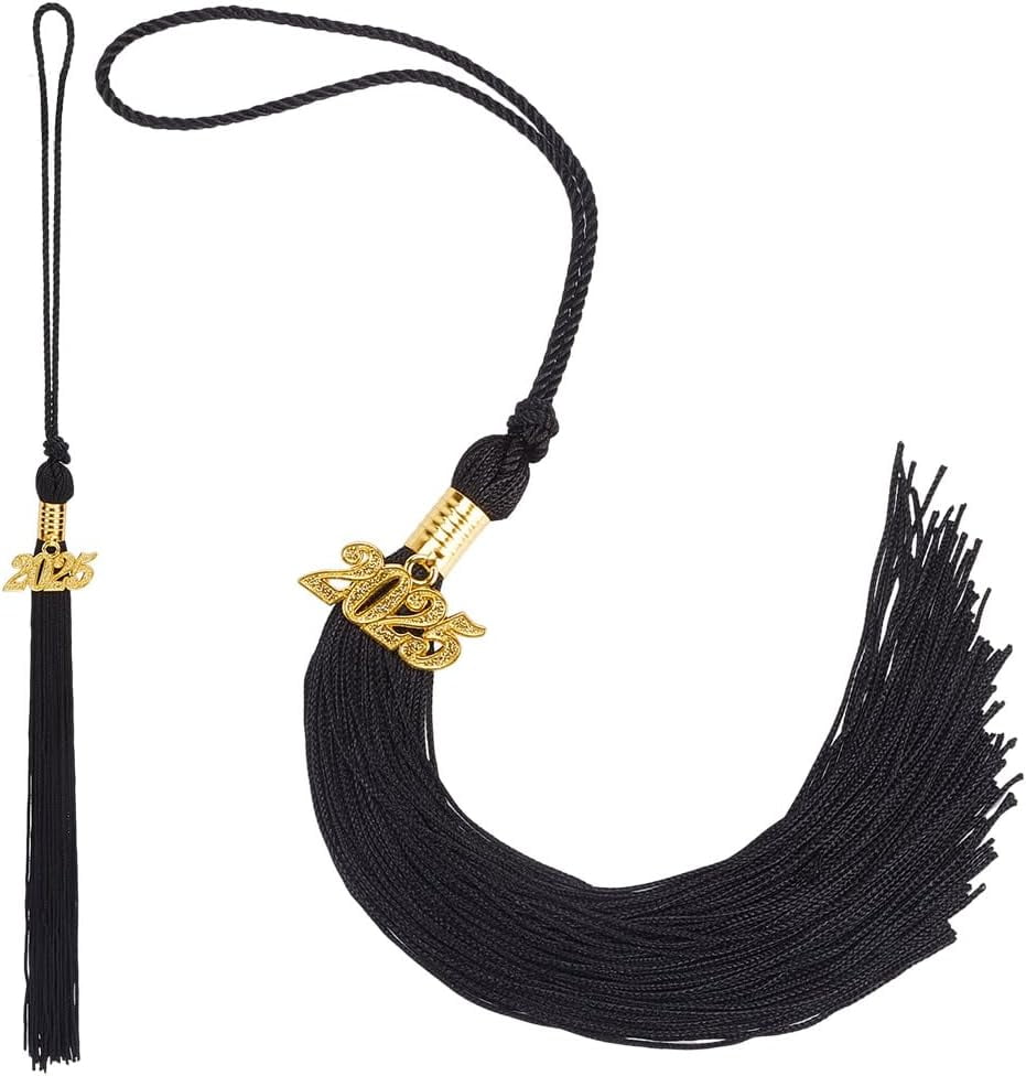 2Pcs Black Graduation Tassel 2025 Tassels for Bachelor Caps with Golden ...