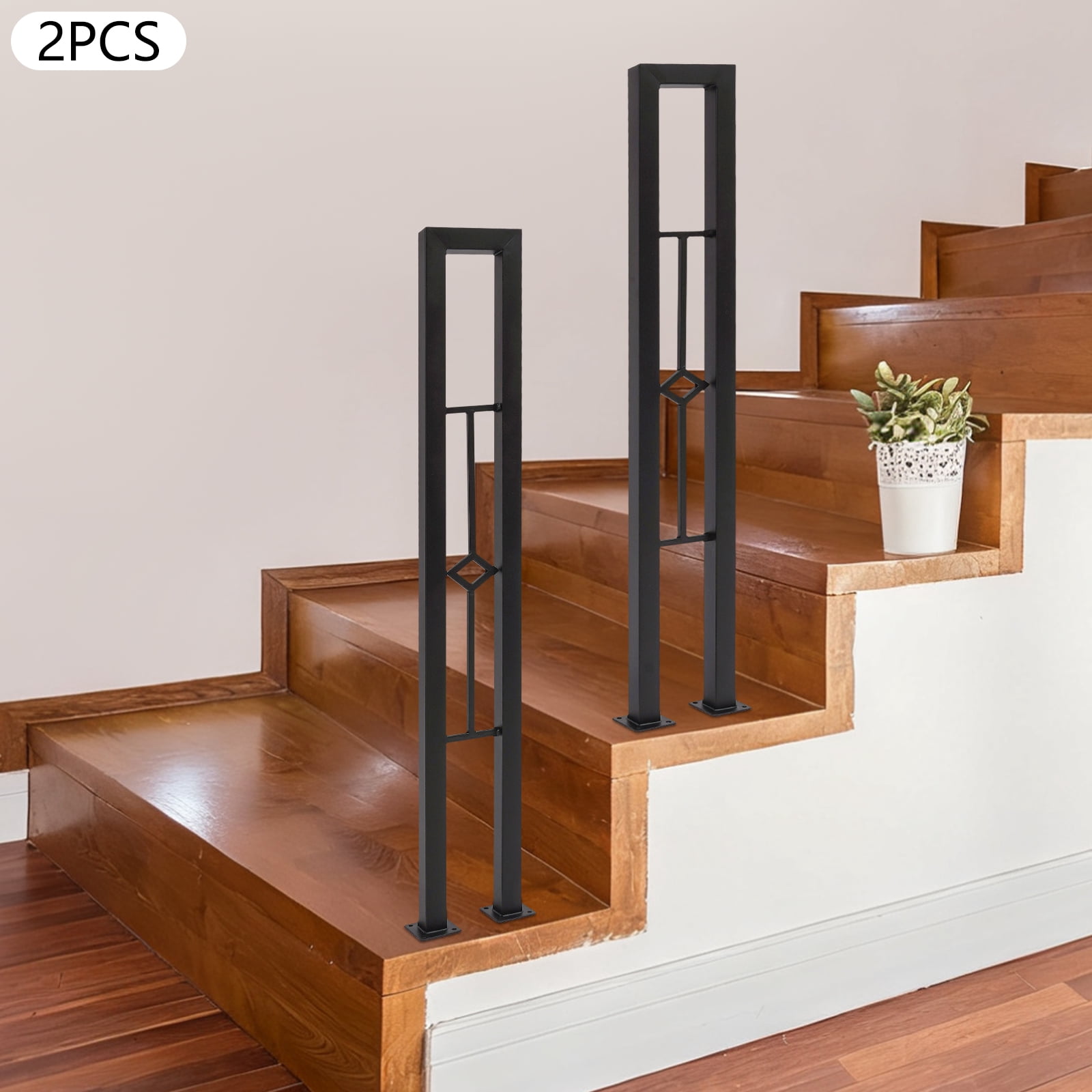 2Pcs Black Iron 90×21cm Diamond-Shaped U-Shaped Staircase Straight ...